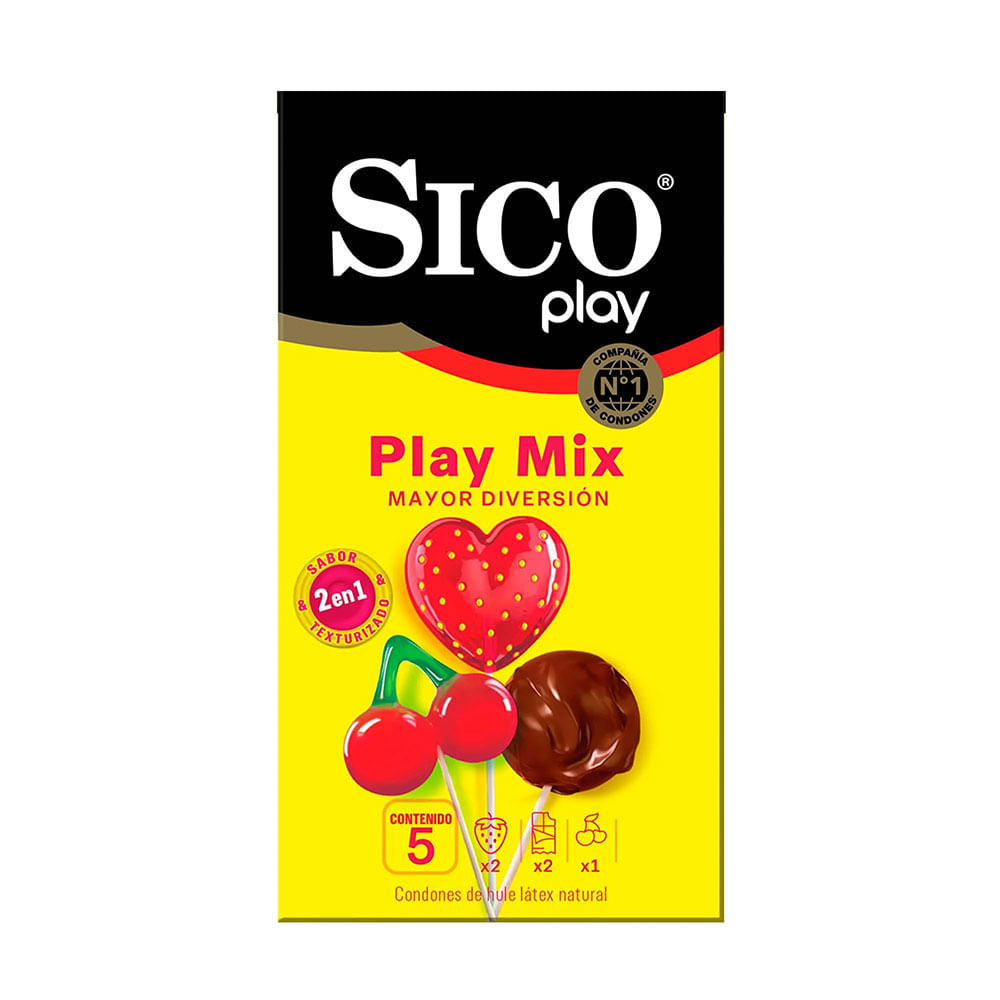 Condones Sico Play Mix Fresa, Chocolate, Cereza 5 Piezas | CCK